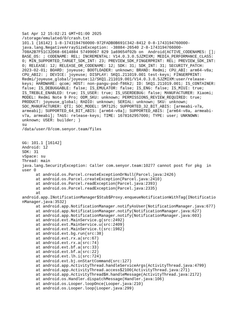 Crash | PDF | Android (Operating System) | Java (Programming Language)