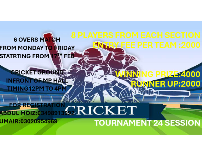 8 Players From Each Section Entry Fee Per Team:2000 Winning Prize:4000 ...