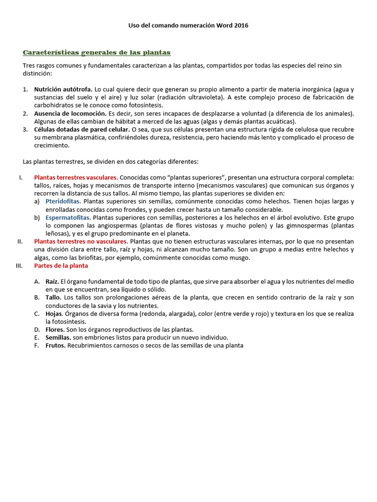 Uso Del Comando Numeración Word 2016 | PDF | Plantas | Tallo de la planta
