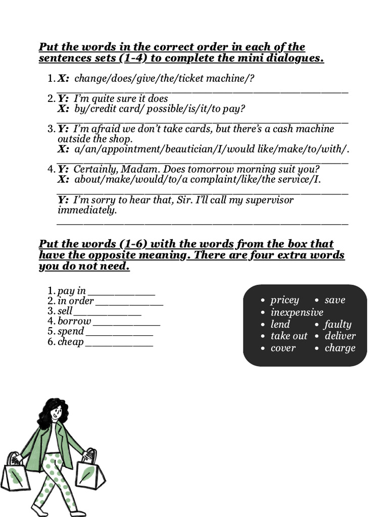 Put The Words in The Correct Order in Each of The Sentences Sets (1-4) To Complete The Mini ...