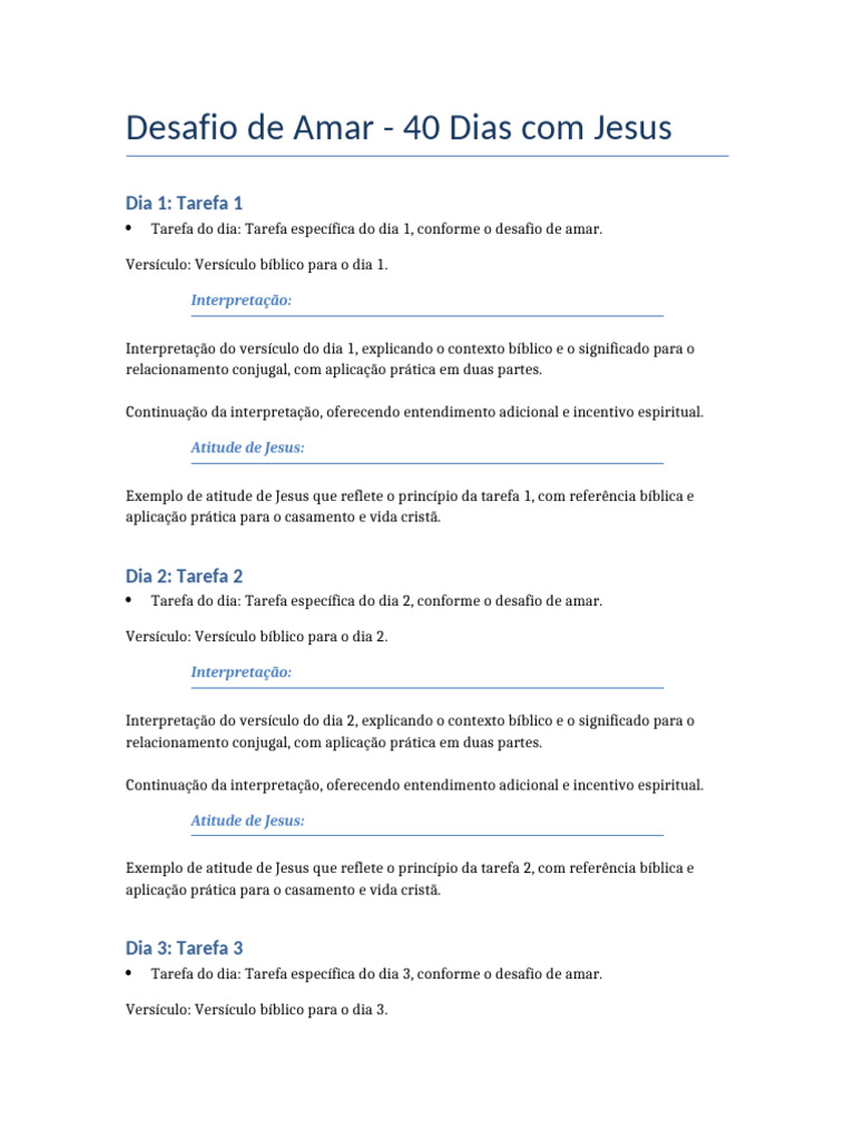 Desafio de Amar 40 Dias Com Jesus Completo | PDF | Bíblia | Jesus