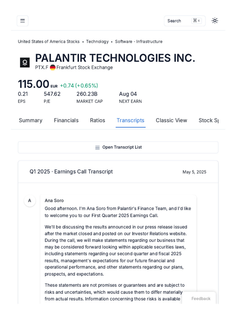 Palantir Technologies Inc. Earnings Call Transcript Q1 2025 - Roic AI | PDF | Artificial ...