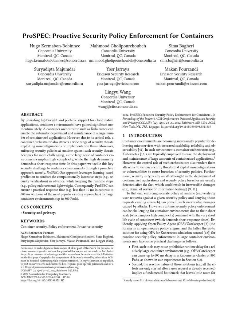 ProSPEC Proactive Security Policy Enforcement For Containers | PDF ...