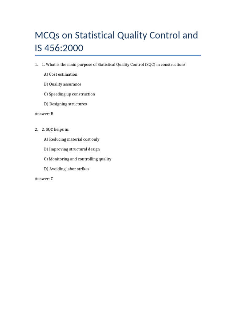 SQC_IS456_MCQs | PDF