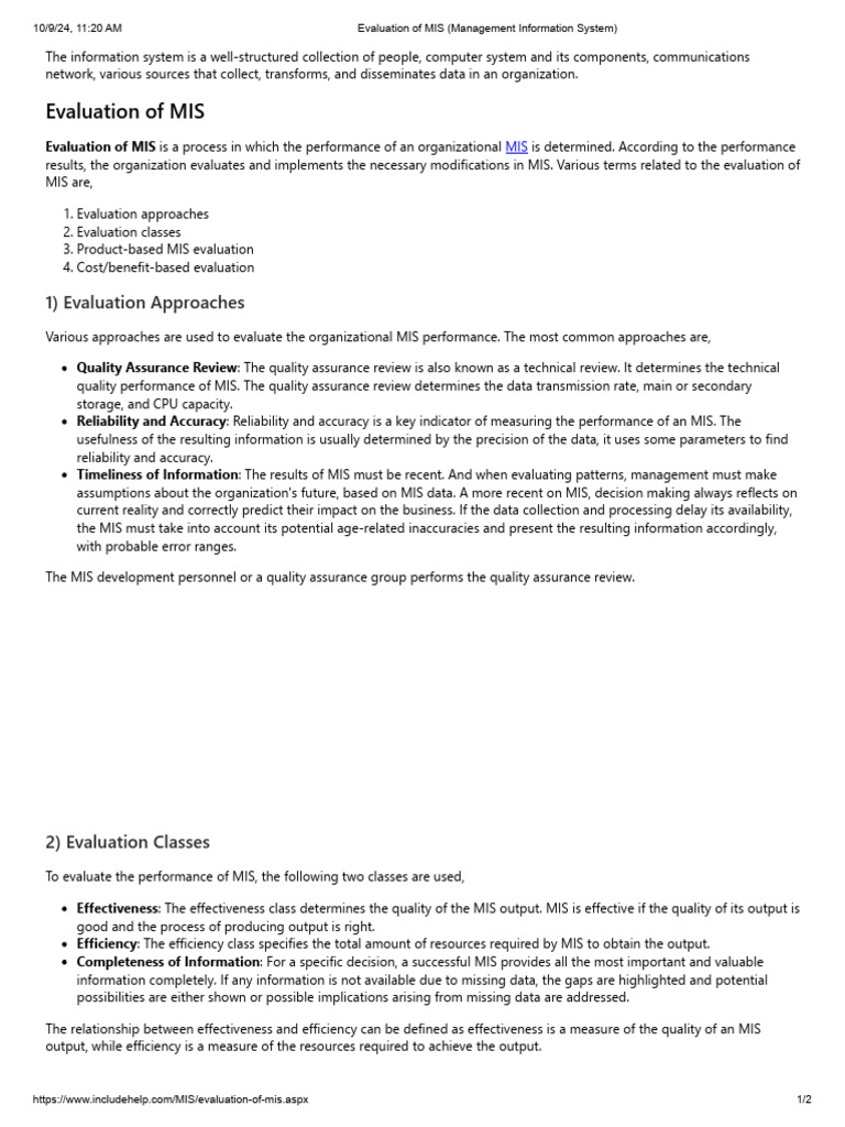 Evaluation of MIS (Management Information System) | PDF | Accuracy And ...