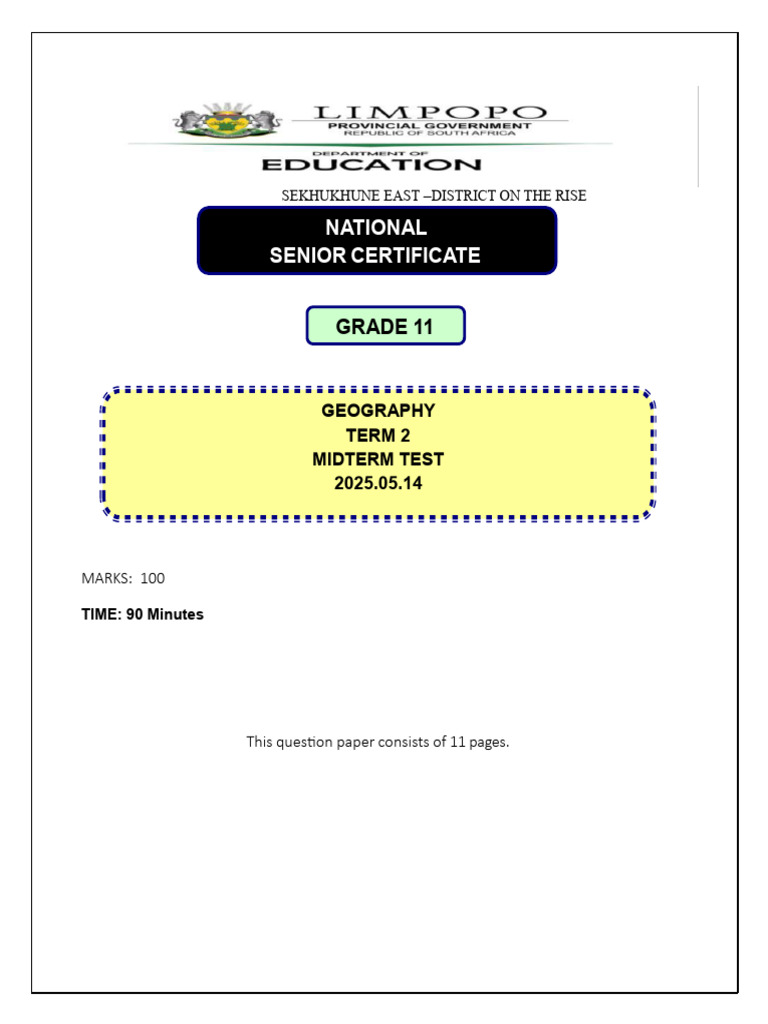 Grade 11 Geography Term 2 Test 2025 | PDF | Geology | Geomorphology