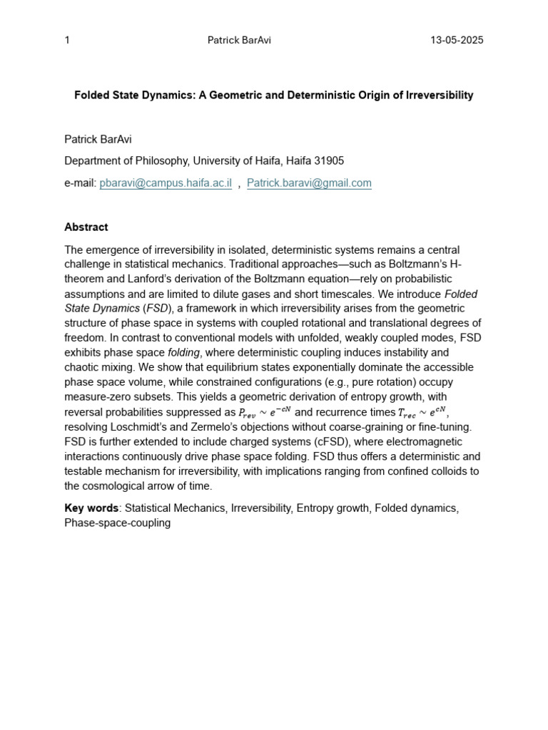 Folded State Dynamics - A Geometric and Deterministic Origin of Irreversibility | PDF ...