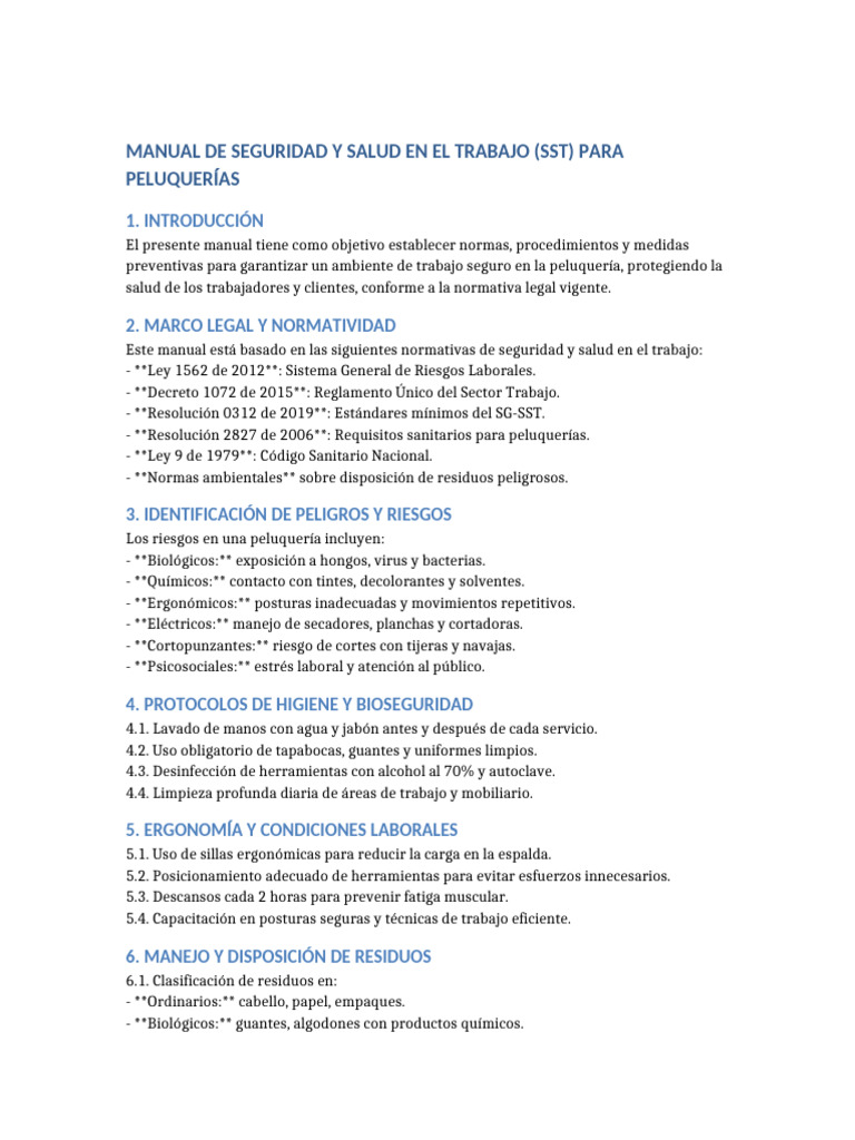Seguridad y Salud en Peluquerías: Manual SST | PDF | Seguridad y salud ...