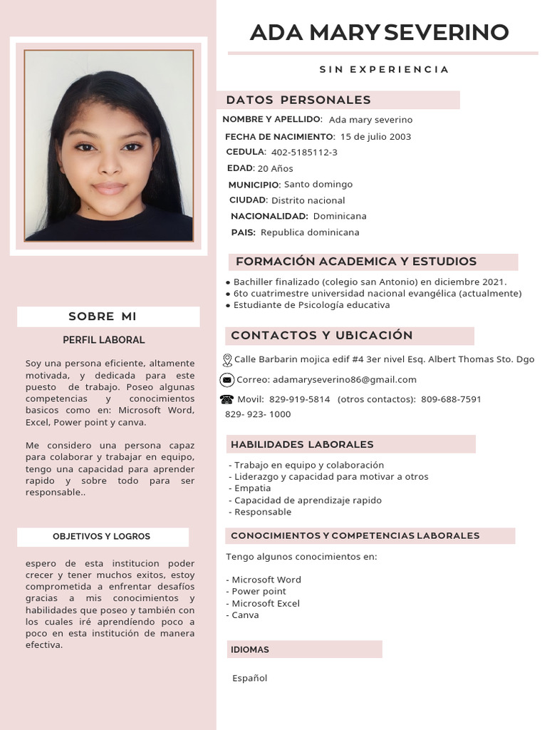 Curriculum Ada Mary Severino CV | PDF | Aprendizaje | Modificación de comportamiento