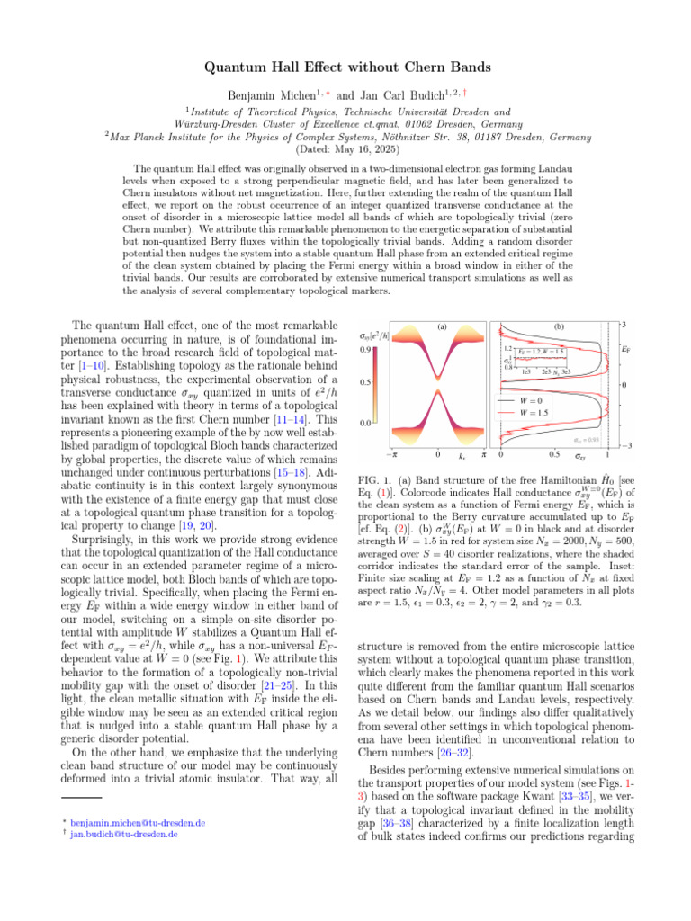 Quantum Hall Effect Without Chern Bands | PDF | Materials Science | Phases Of Matter