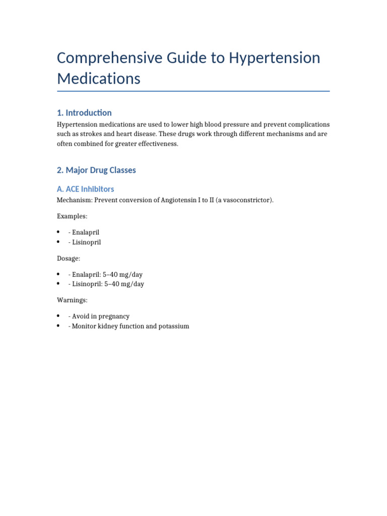 Hypertension Medications With Table and Image | PDF