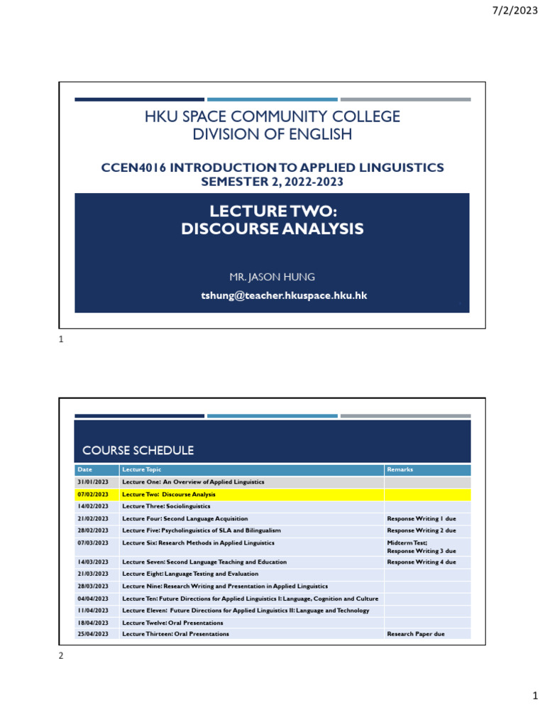 Lecture 2 PPT (Student Version) (CL01) | PDF | Linguistics | Discourse