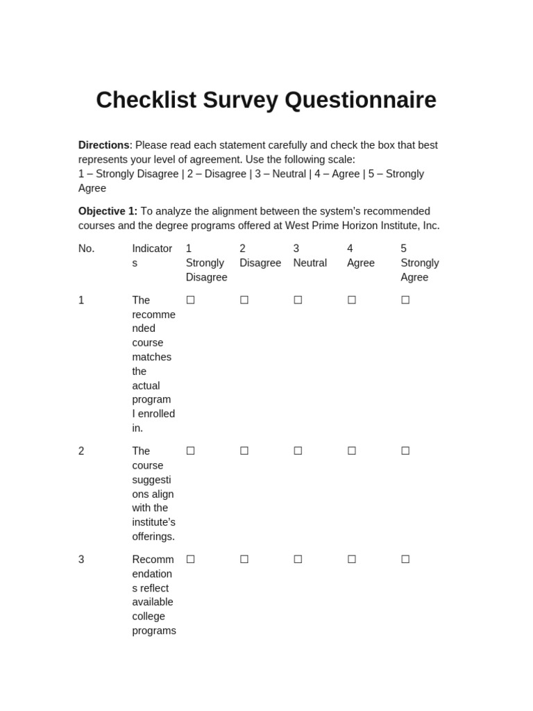 Copy-Checklist Survey Questionnaire | PDF | Information Science | Computing