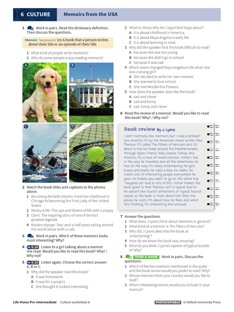 Life Vision Pre-Int Culture Worksheet U6 | PDF