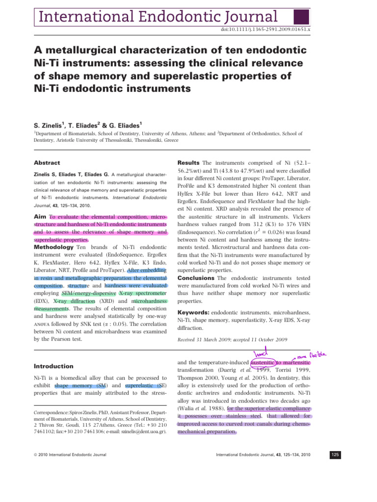 A metallurgical characterization of ten endodontic | PDF | Shape Memory Alloy | Deformation ...