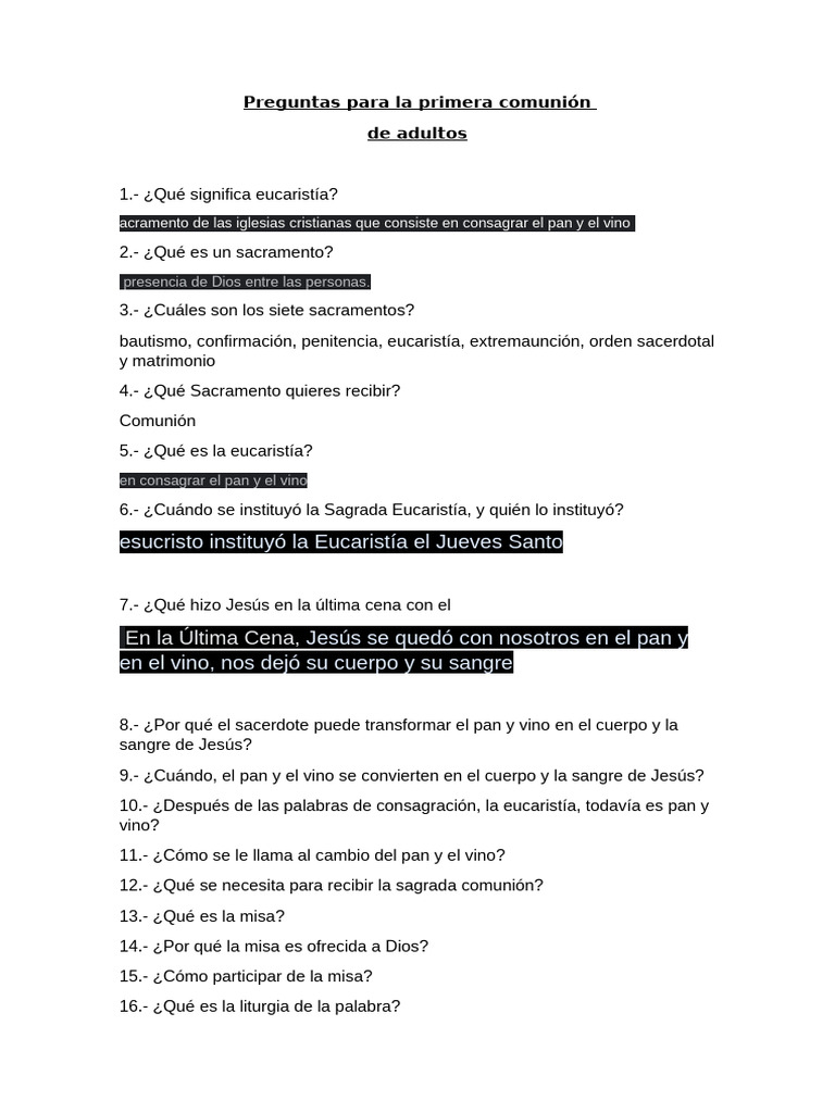 Preguntas sobre la Primera Comunión Adultos | PDF