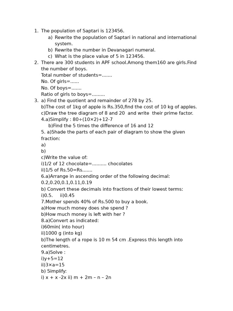 Class 4 Math Final 2081 | PDF