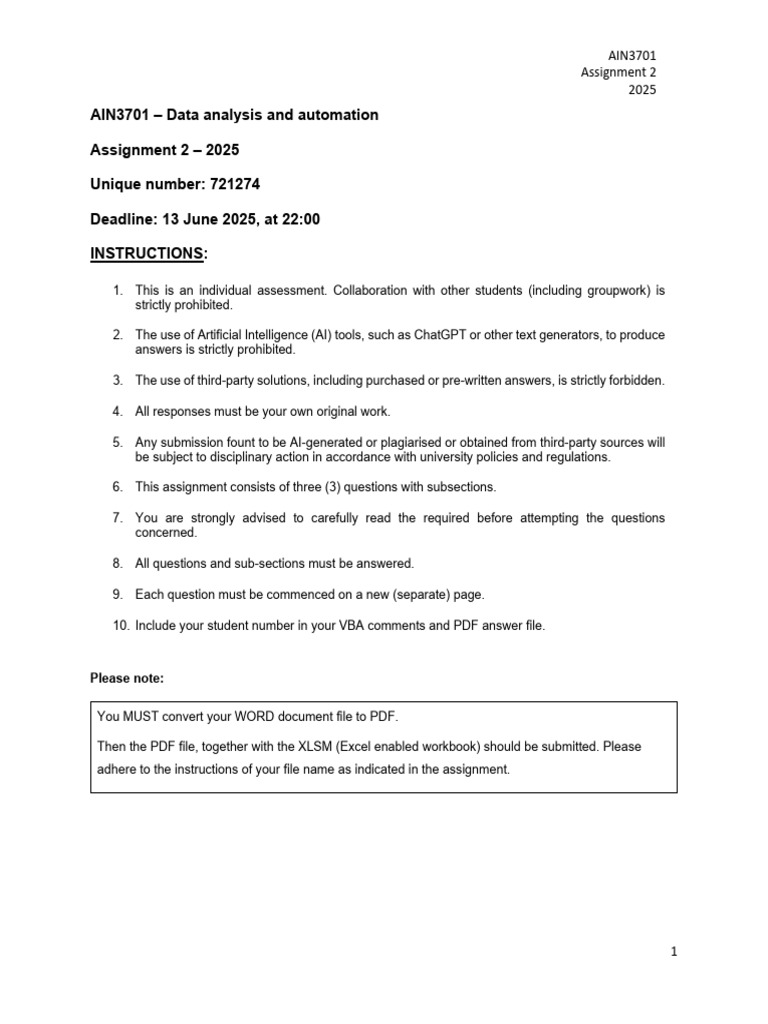 AIN3701 2025 Assignment 2 | PDF | Microsoft Excel | Visual Basic For ...