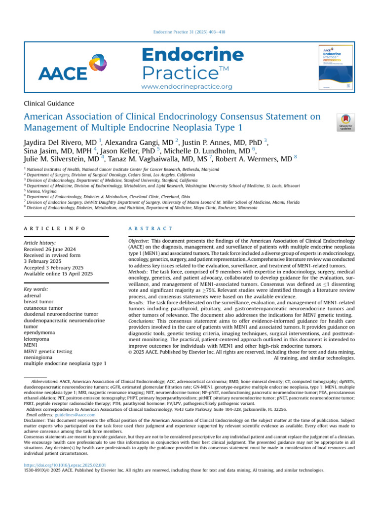 AACE MEN1 Management Guidelines 2025 | PDF | Medical Imaging | Medical ...