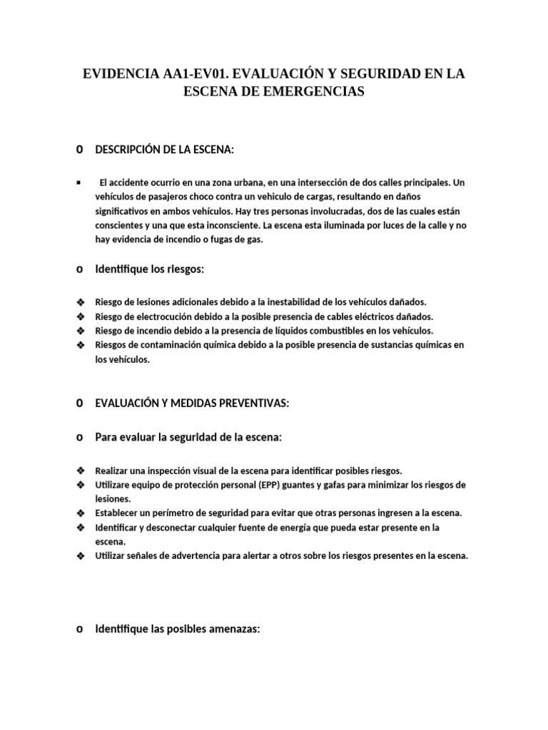 AA1-EV01. Evaluación y Seguridad en La Escena de Emergencias | PDF | Primeros auxilios | Tráfico