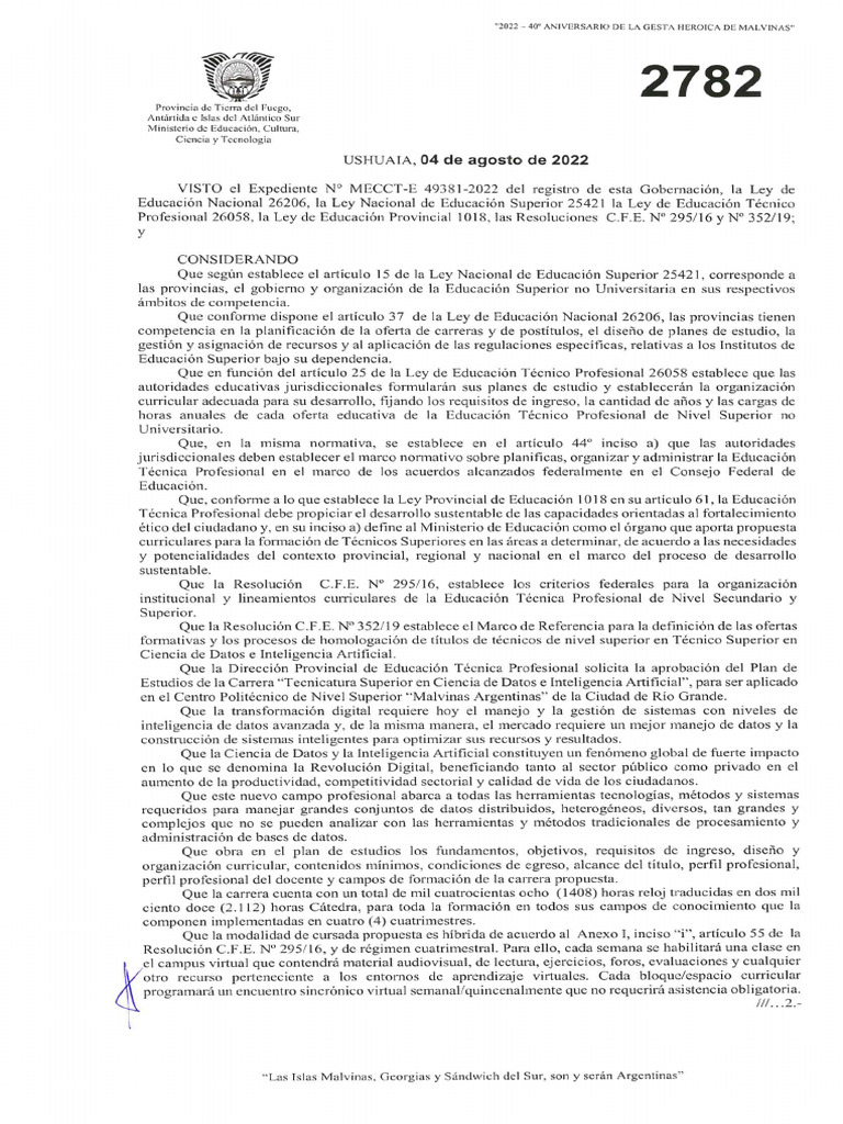 Resol 2782-22-Aprob Plan Estudios Tscdeia | PDF