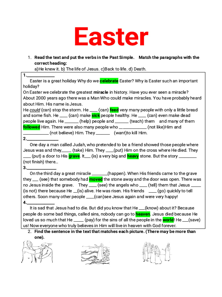 Easter Christ Is Risen Past Simple Grammar Drills Reading Comprehension ...