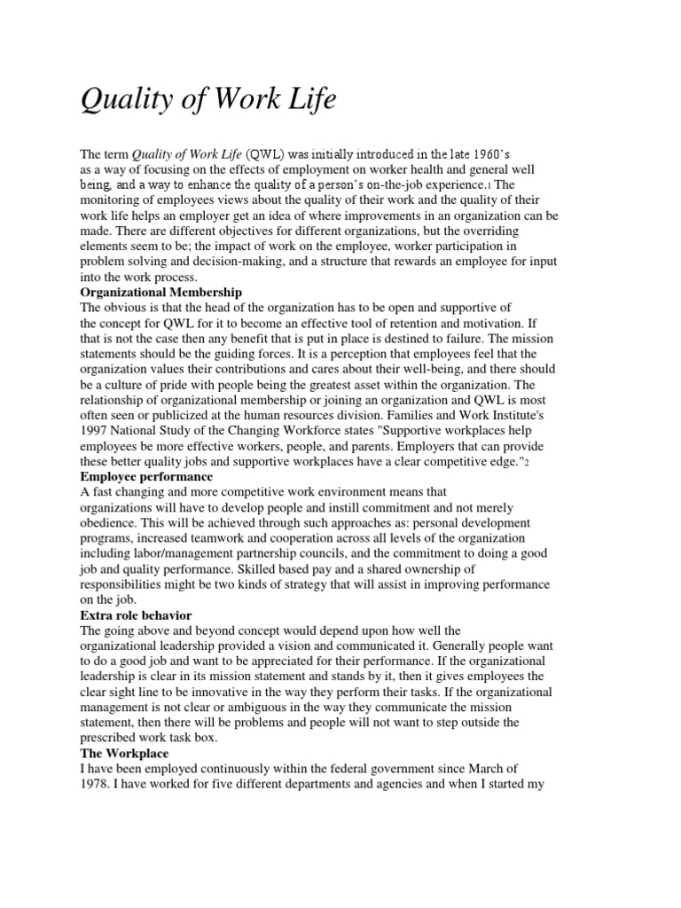 An Analysis of Quality of Work Life Programs and Their Impact on ...