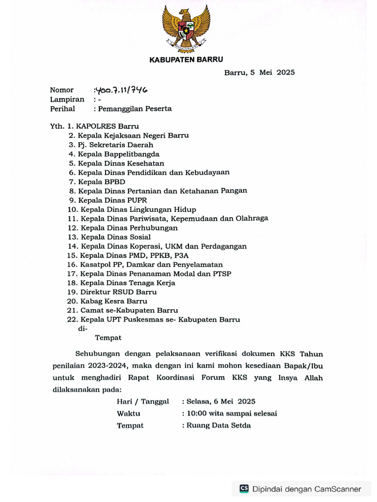 Pemanggilan Peserta Rakor KKS | PDF