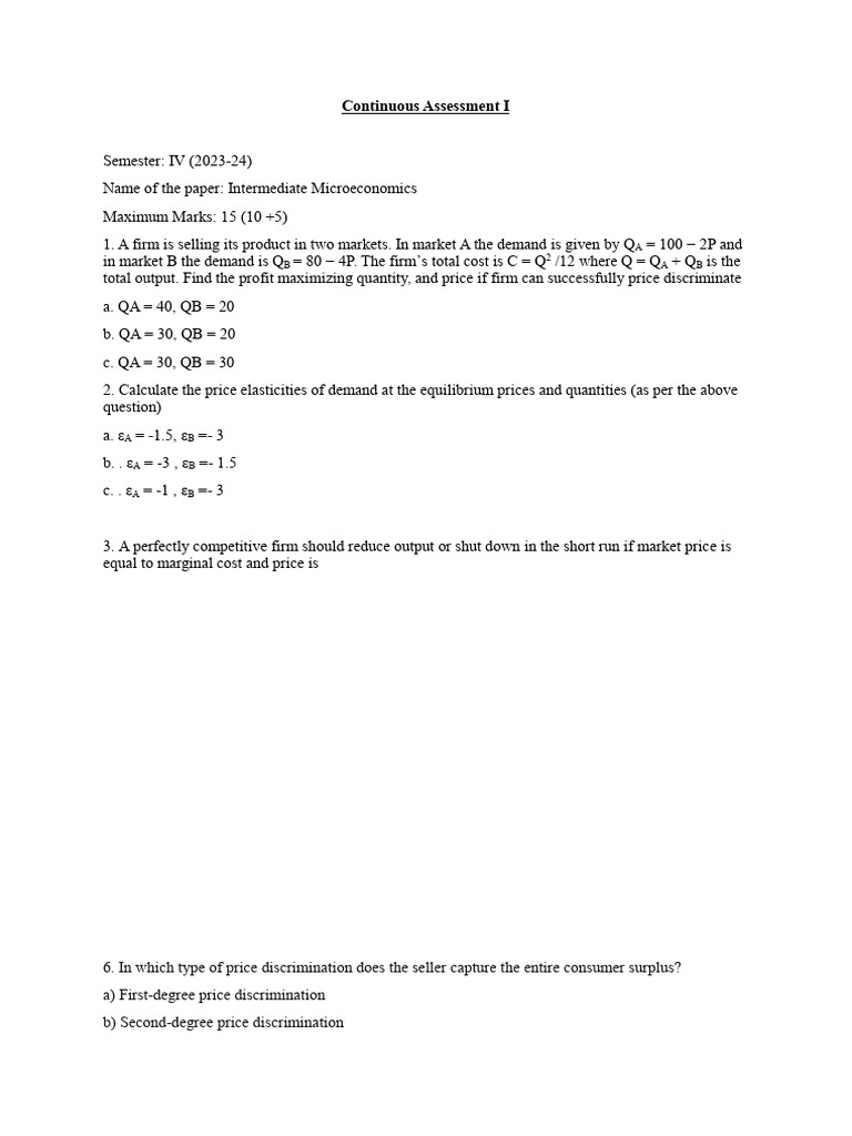 micro Monopoly practice questions | PDF | Price Discrimination | Monopoly