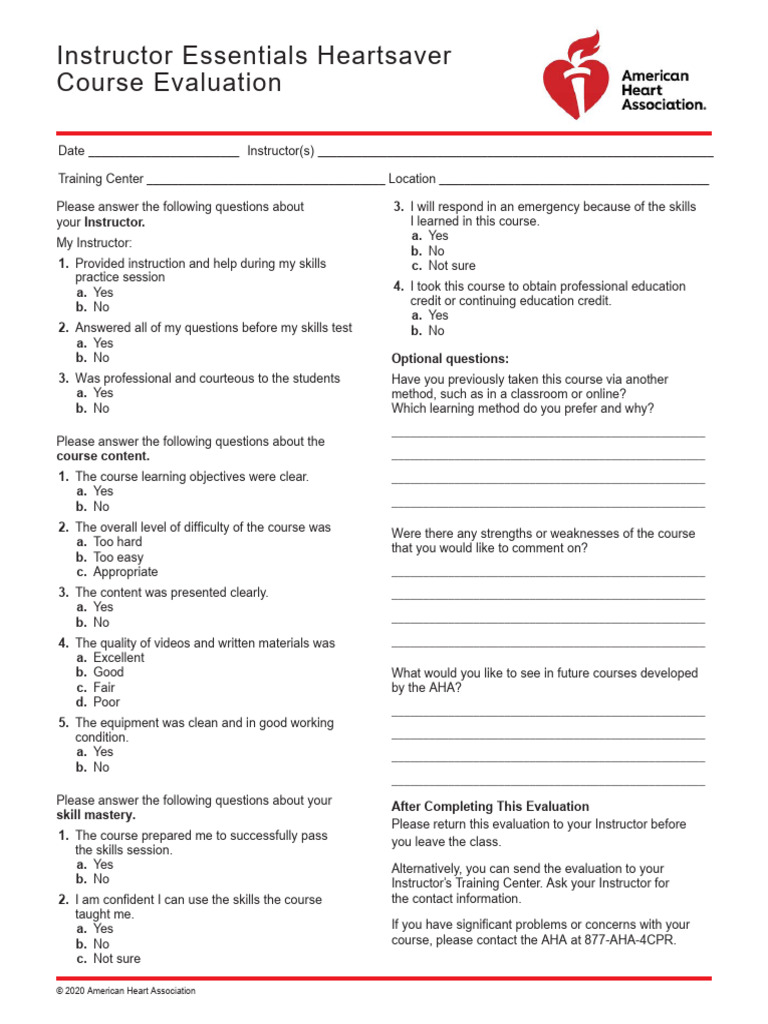 Heartsaver Course Evaluation Form | PDF | Course Evaluation | Evaluation