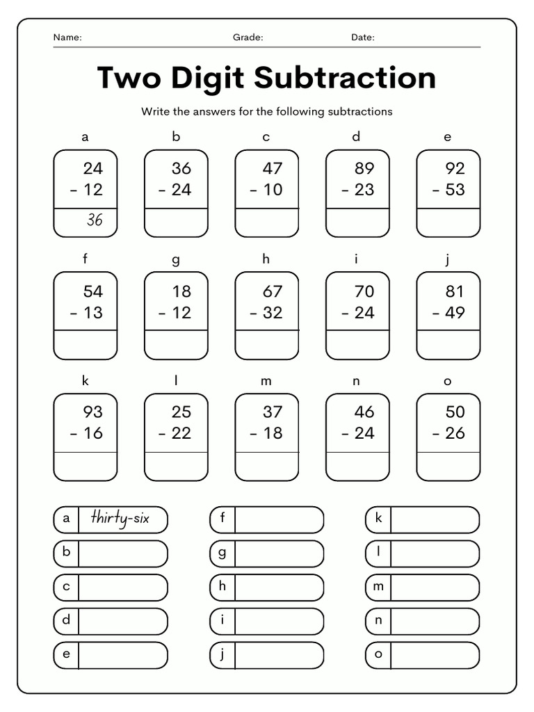 Two Digit Subtraction Set of Worksheets | PDF