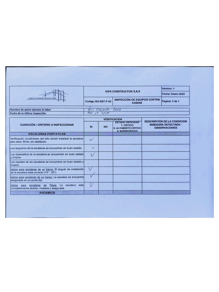 Inspeccion de Equipos de Alturas 17052024 | PDF