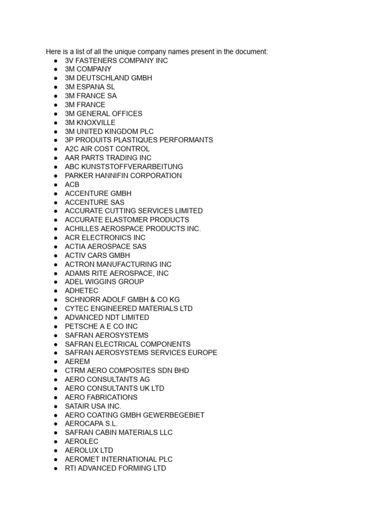 List Out All The Companies Present in This PDF, Do... | PDF