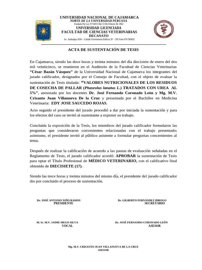 ACTA SUSTENTACIÓN Jose Saucedo | PDF