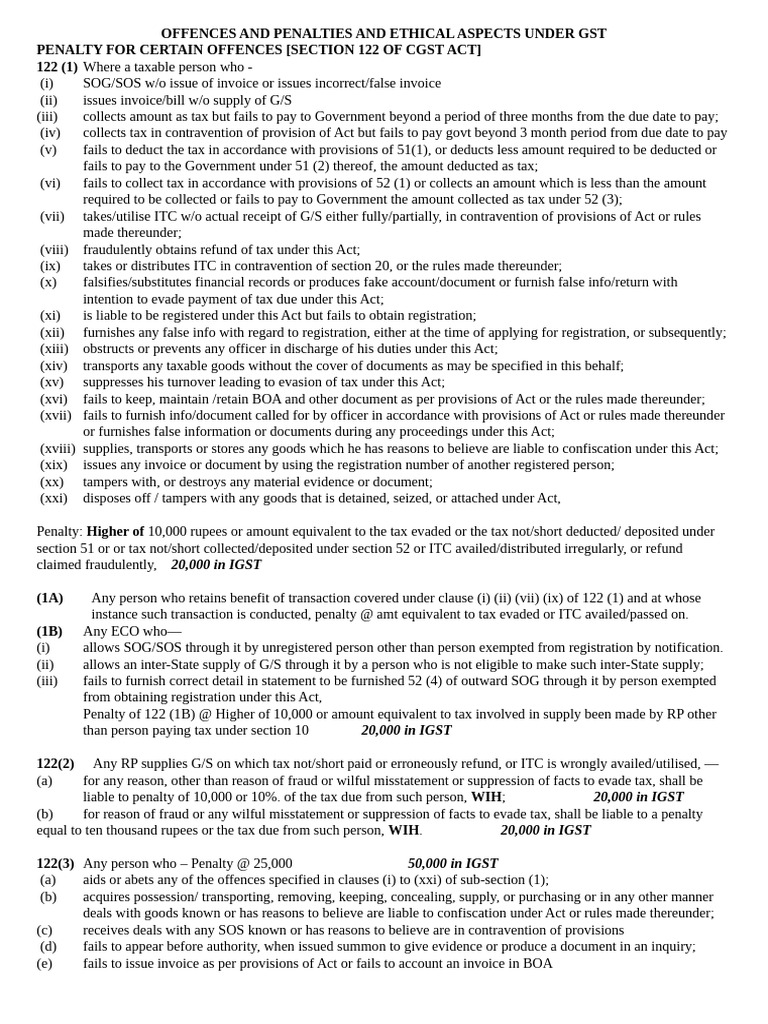 Offences and Penalties and Ethical Aspects Under GST | PDF | Taxes | Crimes