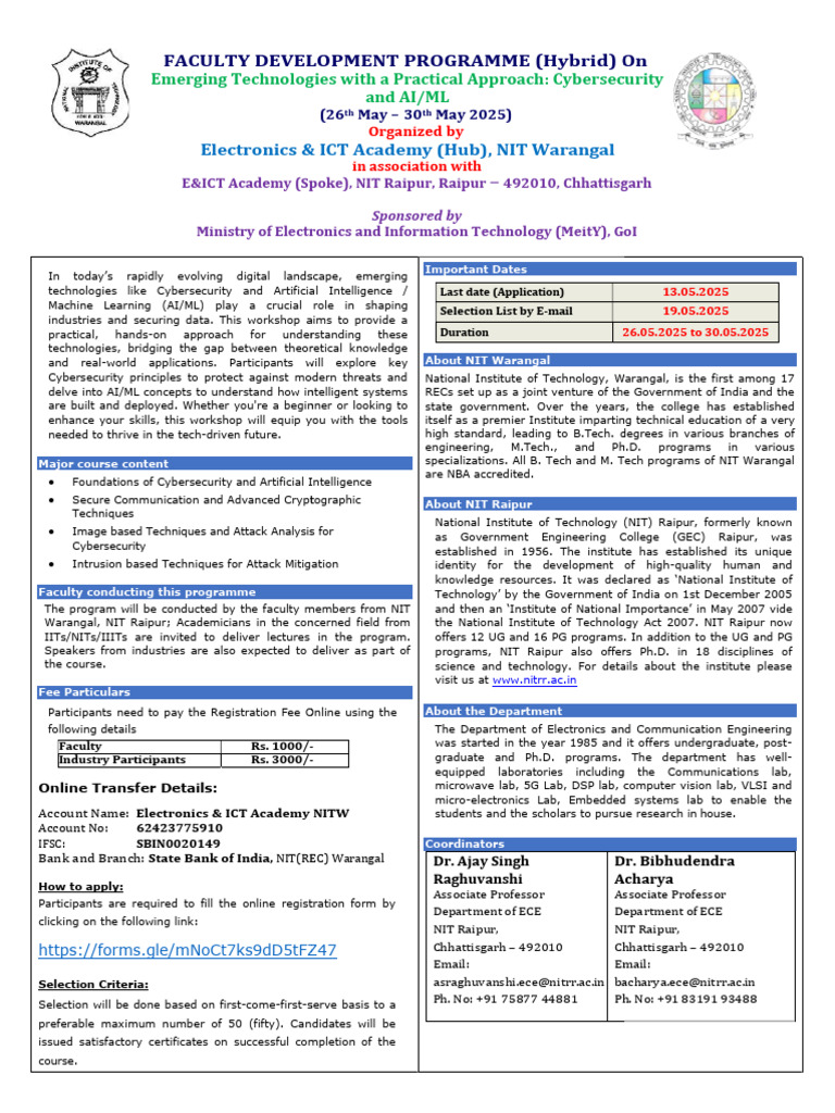 Brochure_FDP on Cyber Security and AIML | PDF | Computing