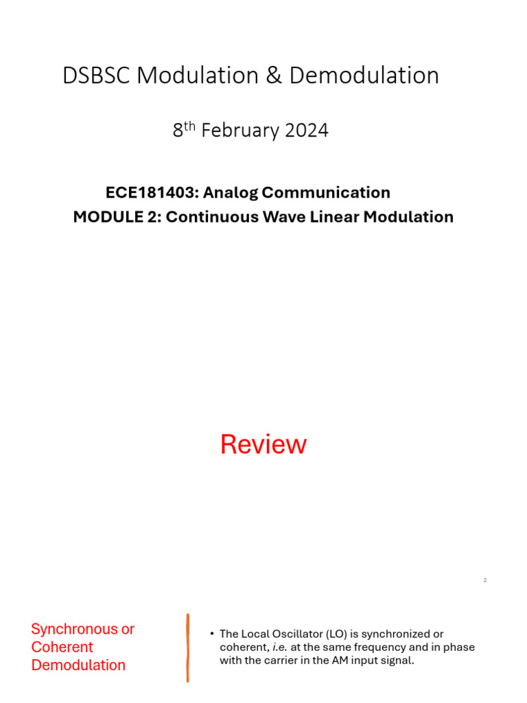 L13 - AC - 08.02.2024 - DSBSC Modulation 0 Demodulation | PDF | Modulation | Diode