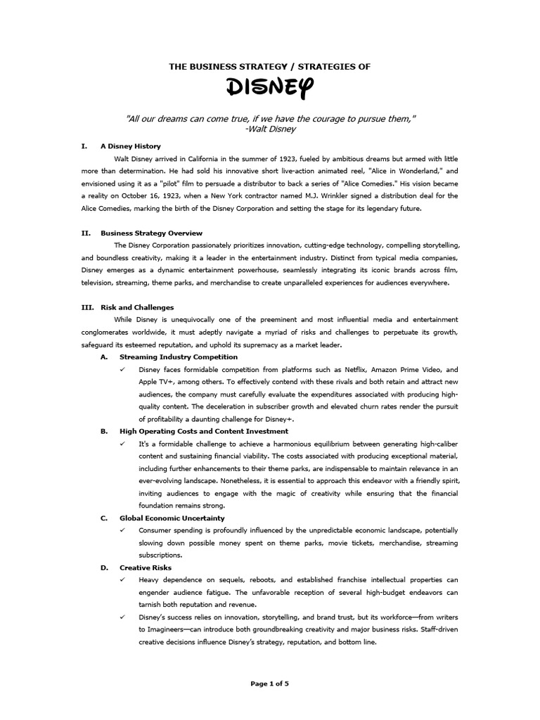 The Business Strategy of Disney | PDF | The Walt Disney Company | Star Wars