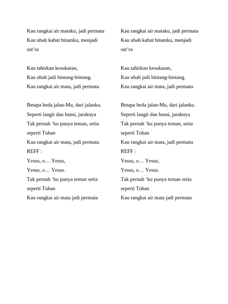 Lirik Lagu "Kau Rangkai Air Mataku" | PDF