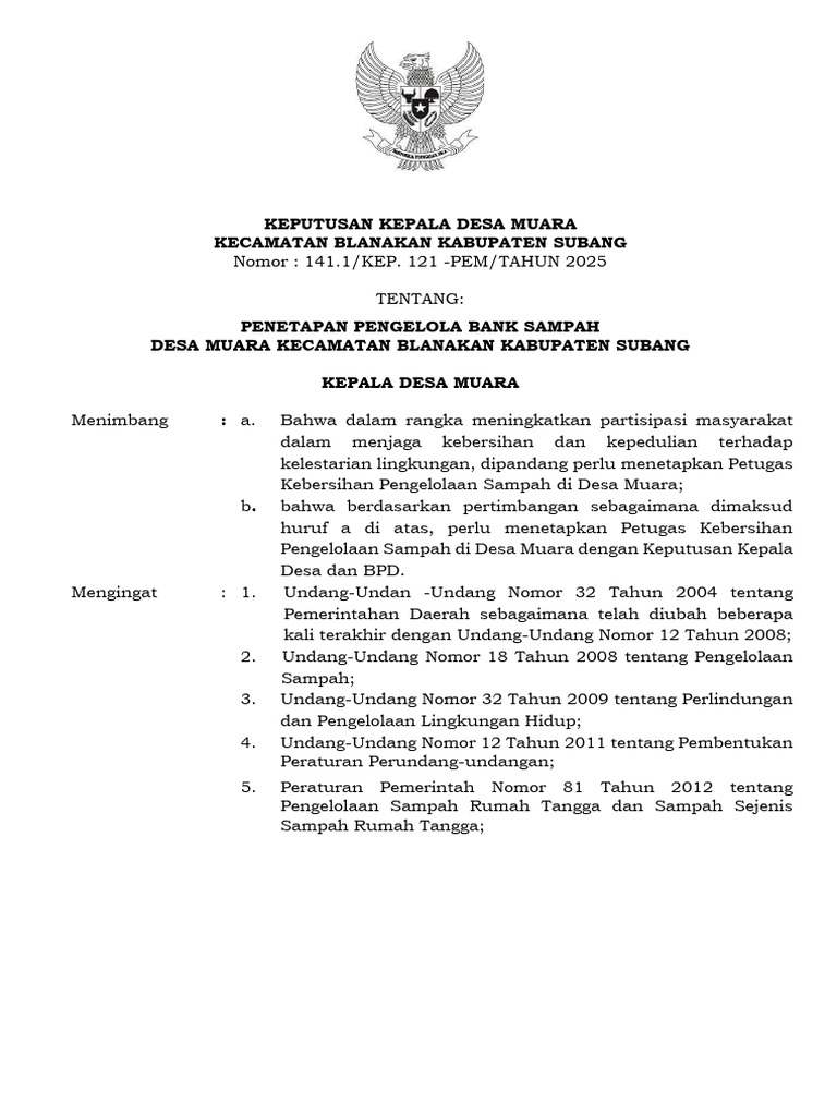 SK Pengelolaan Bank Sampah DSN SDL 2 | PDF