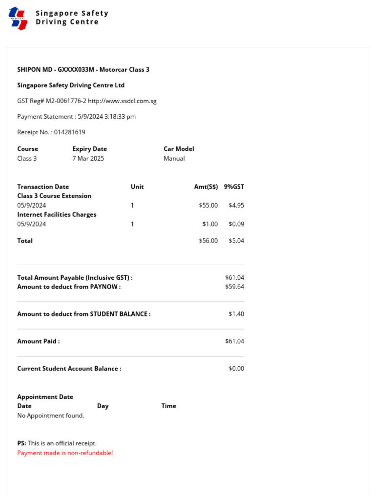 Singapore Safety Driving Center (SSDC) | PDF