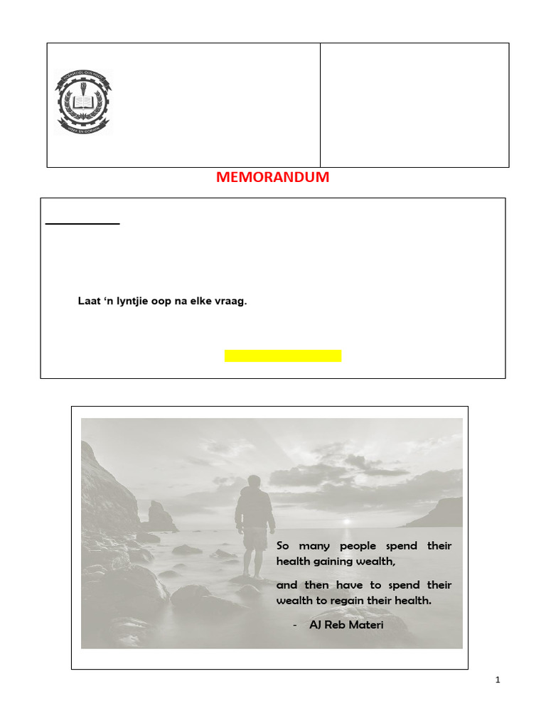 2023 GR 9 Toets Memo | PDF