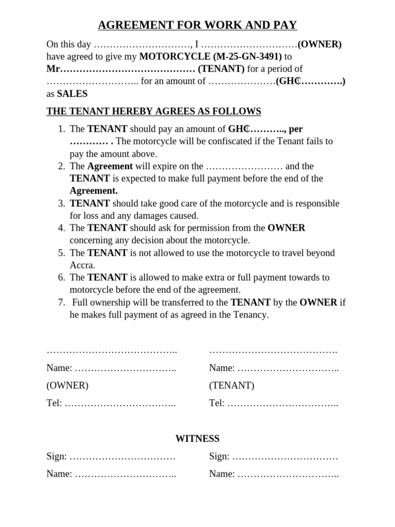 Agreement For Motorcycle Sales | PDF