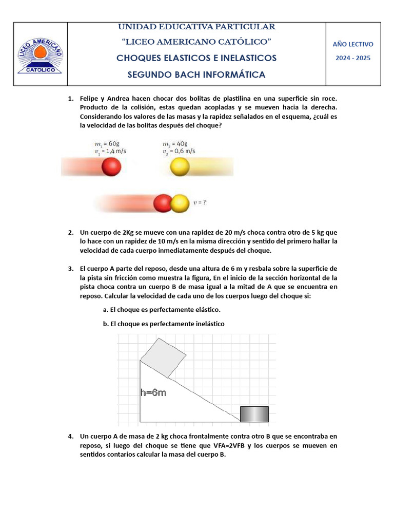 Ejercicios de Choques Elásticos e Inelásticos | PDF