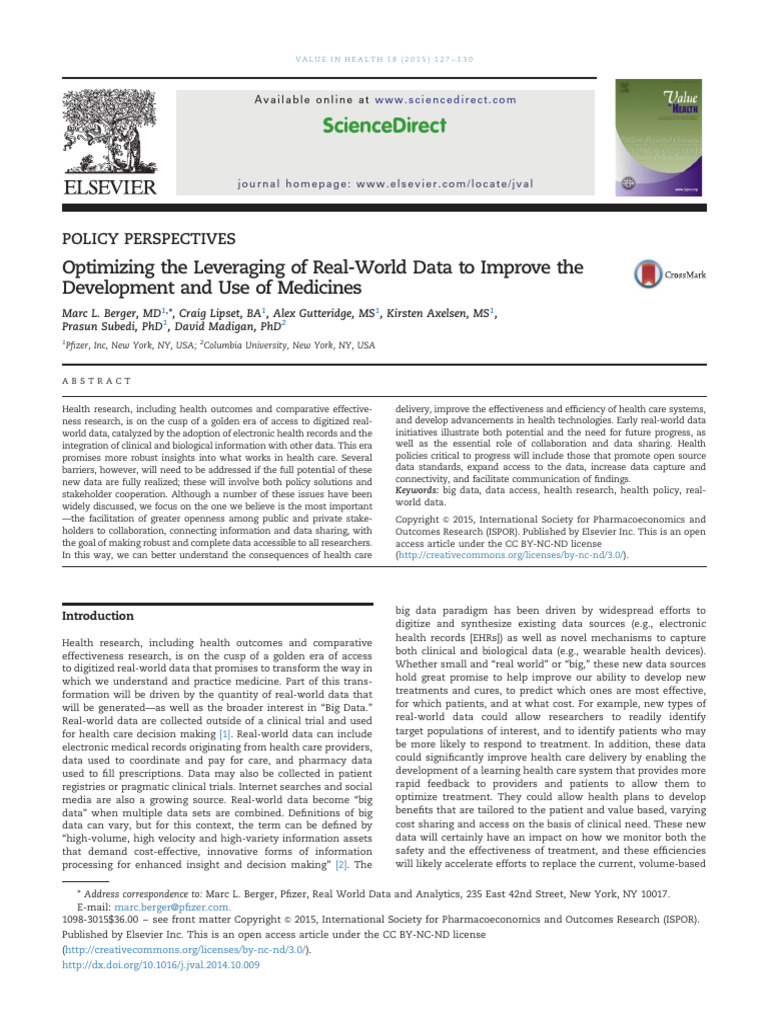 Artigo 4 - Real World Evidence | PDF | Electronic Health Record | Food ...