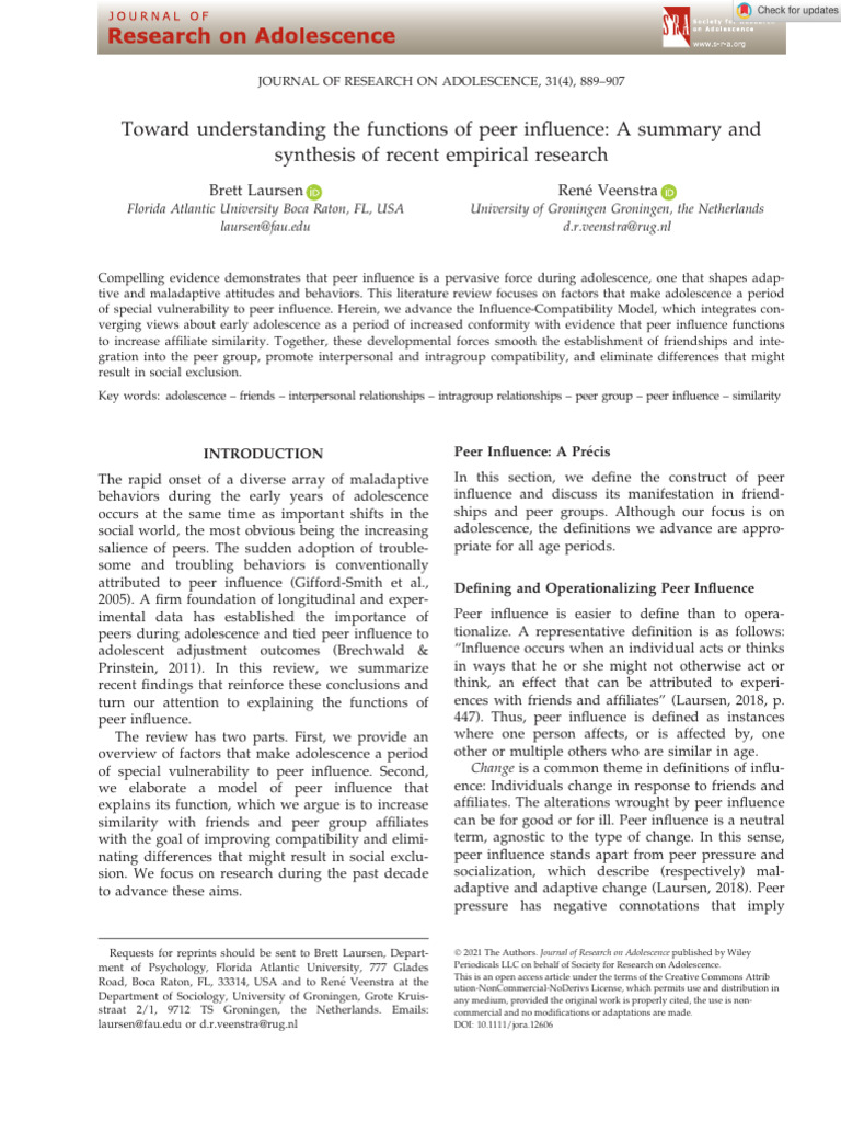 Understanding Peer Influence in Adolescence | PDF | Adolescence ...