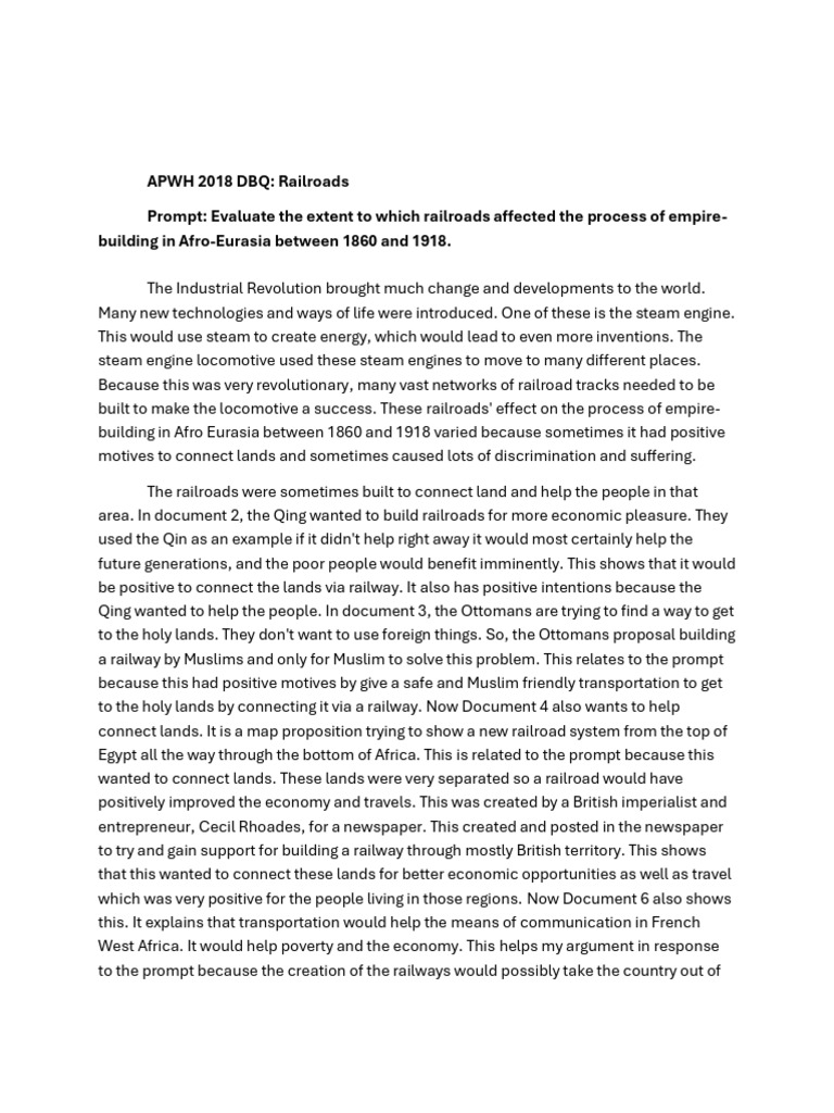 APWH 2018 DBQ (Railroads) | PDF | Rail Transport | Nationalism