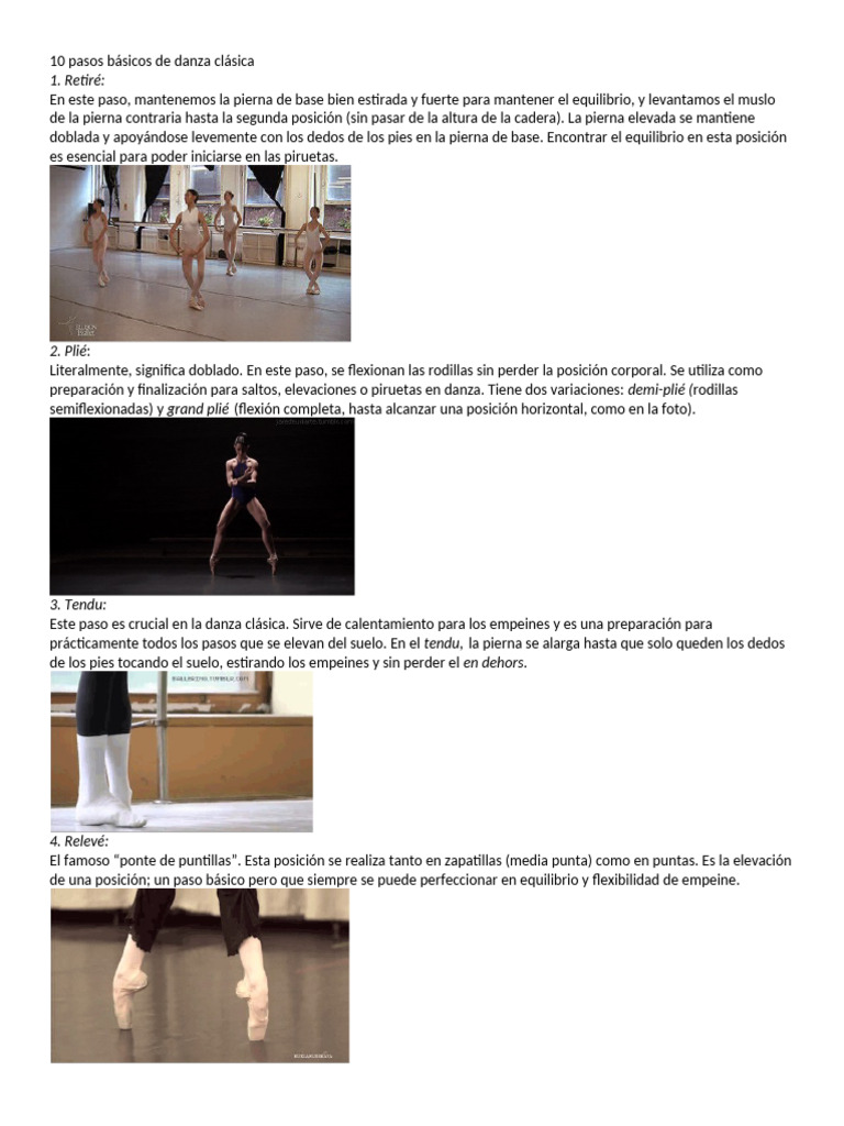 10 Pasos Básicos de Danza Clásica | PDF | Ballet | Flexibilidad (anatomía)