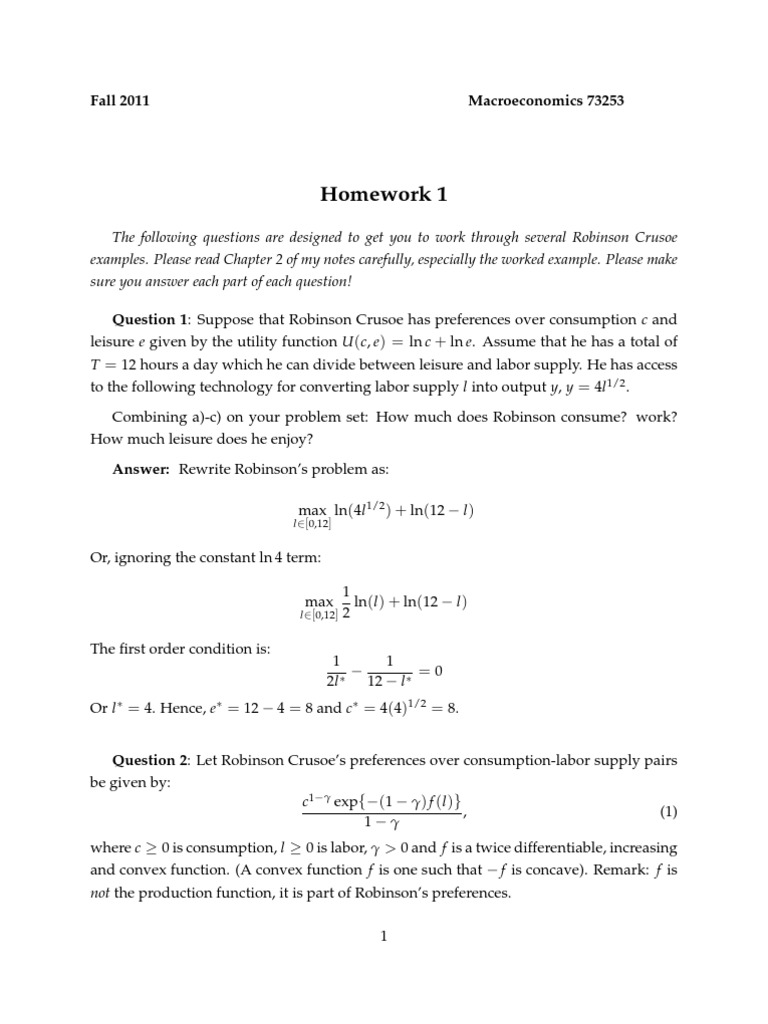 Homework 1: Fall 2011 Macroeconomics 73253 | PDF | Labour Economics ...