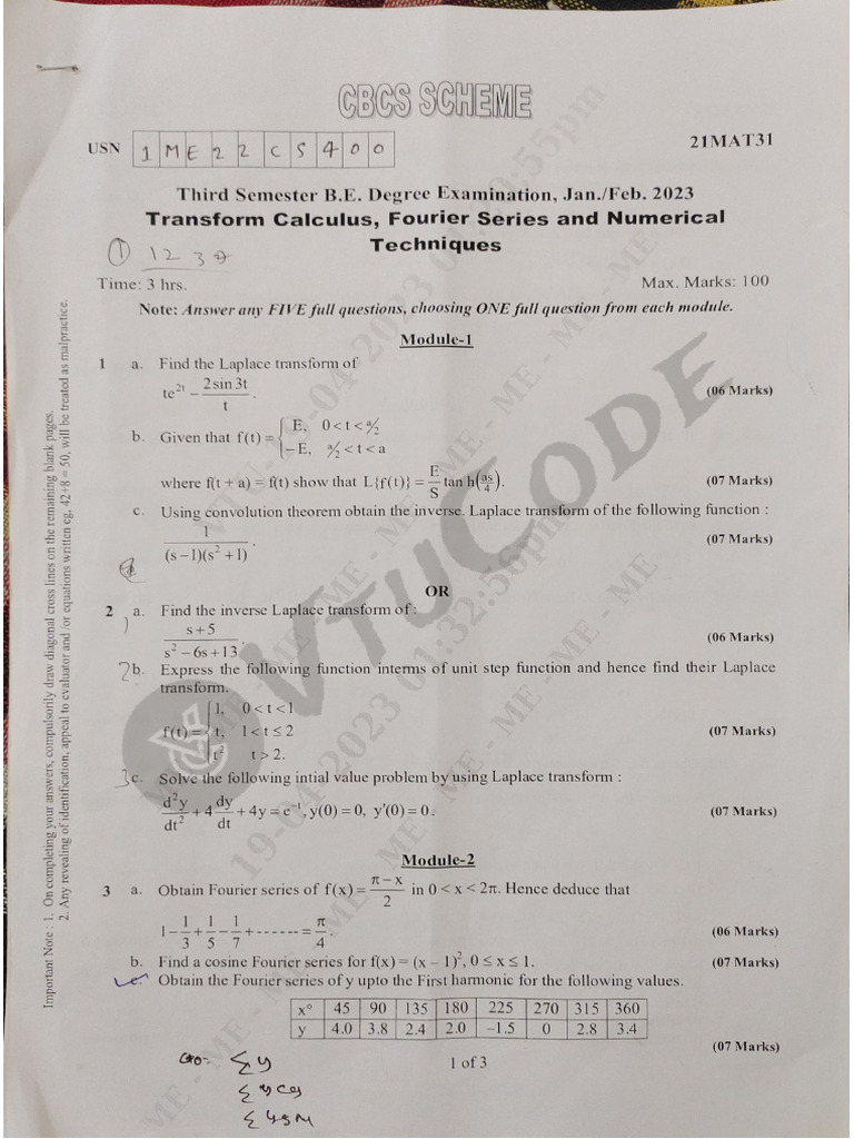 @vtucode - com-21MAT31 Previous Year Paper | PDF
